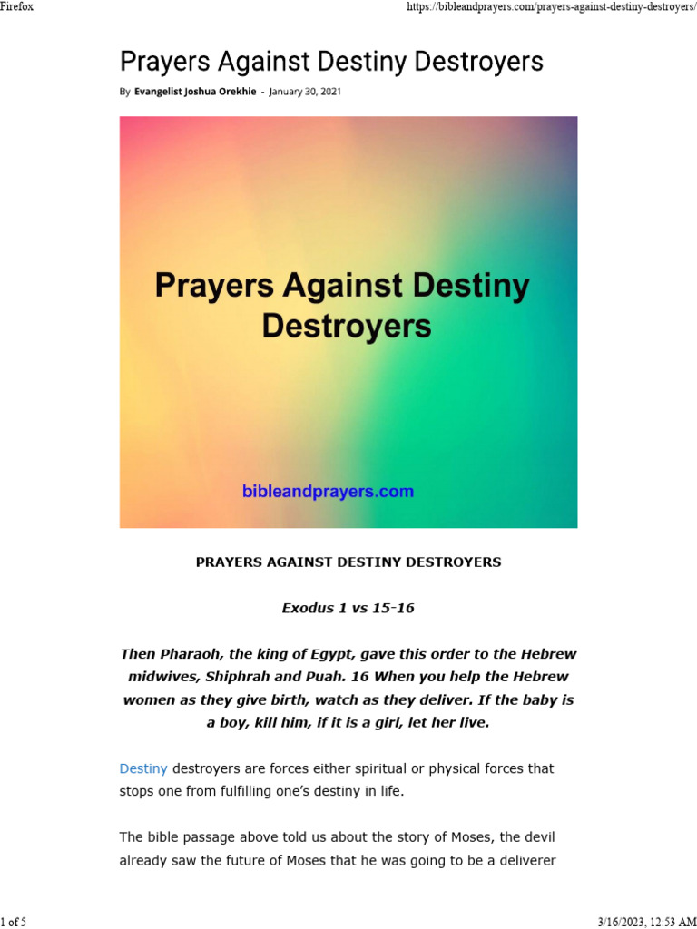 Prayers Against Destiny Destroyers | PDF