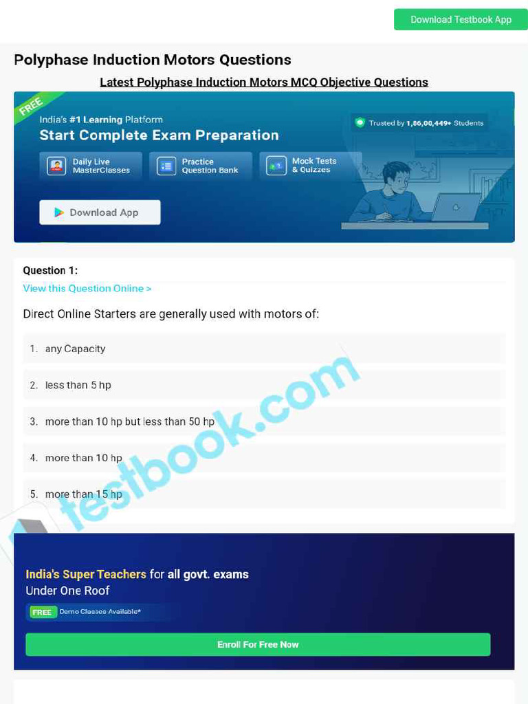 MCQ On Polyphase Induction Motors 5eea6a0939140f30f369da1d | PDF