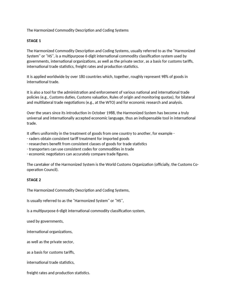 The Harmonized Commodity Description and Coding Systems | PDF