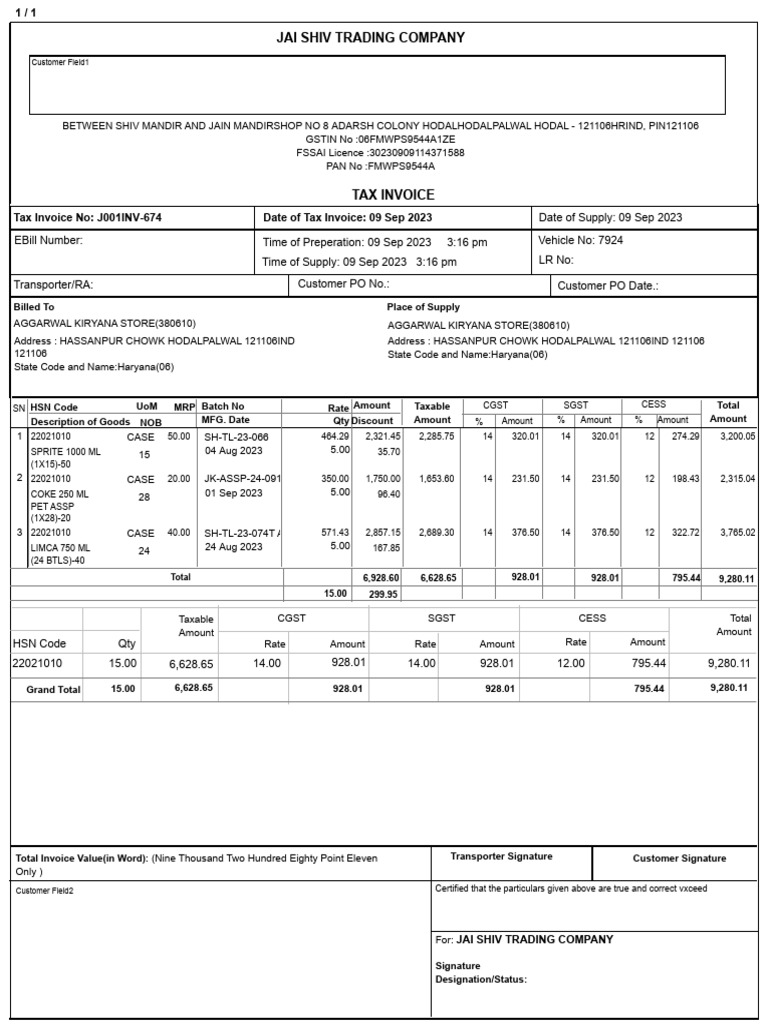 Sales Bill - 09sep2023 To 12sep2023 | PDF