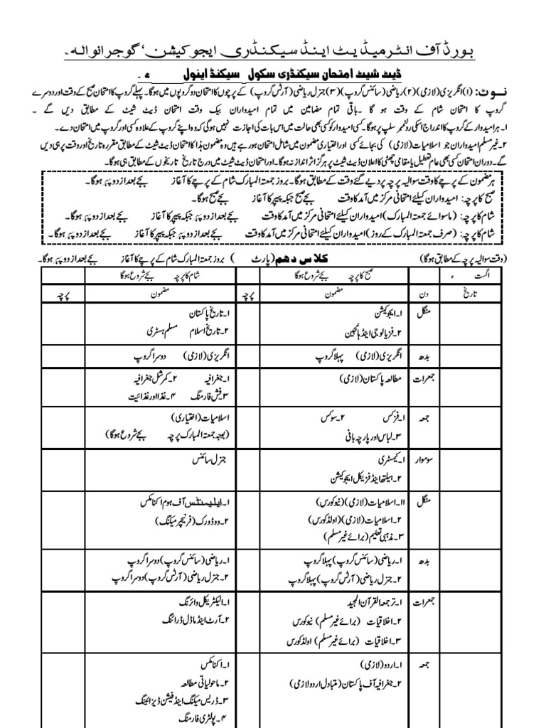 Date Sheet SSC (2nd Annual) 2024 | PDF