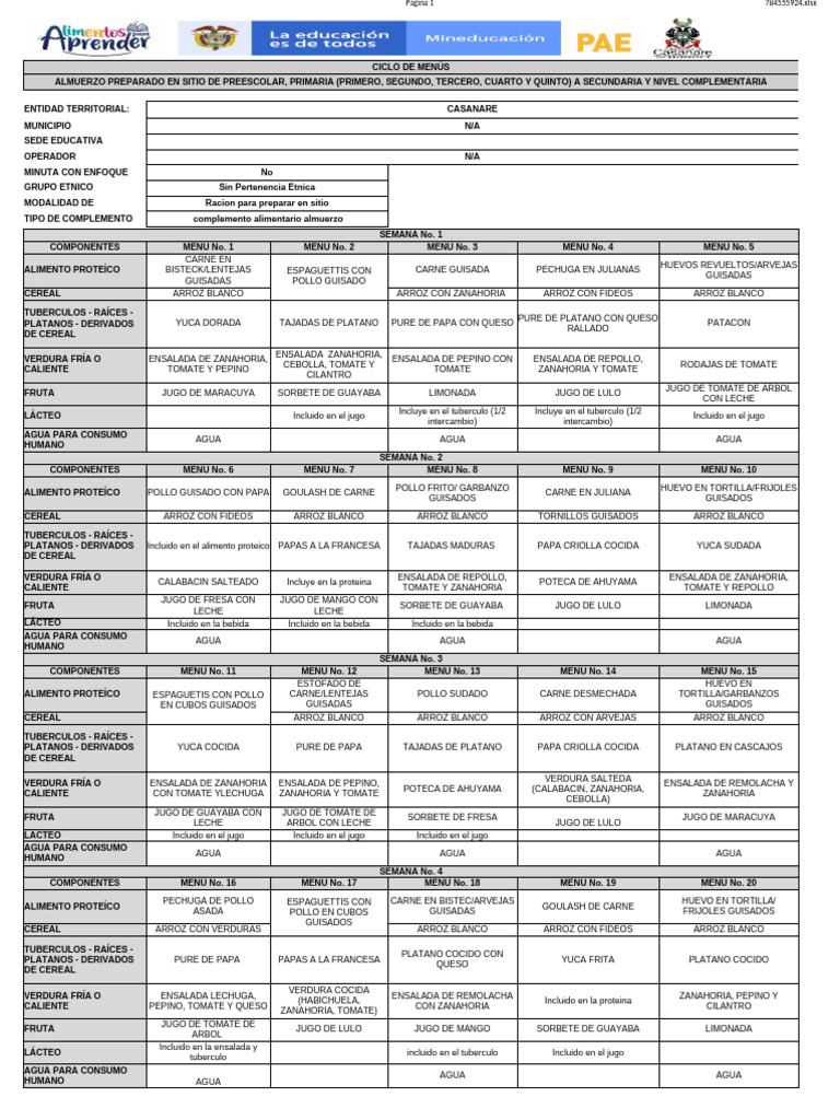 Ciclo de Menu Almuerzos | PDF