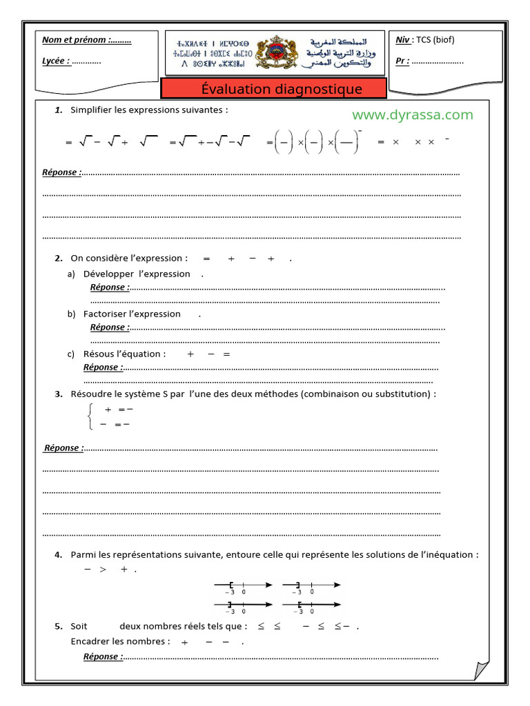 Evaluation Diagnostique Maths Tronc Commun Sciences PDF 4 | PDF