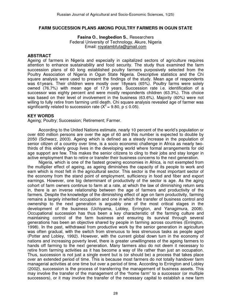 Farm Succession Plans Among Poultry Farmers in Ogun State | PDF