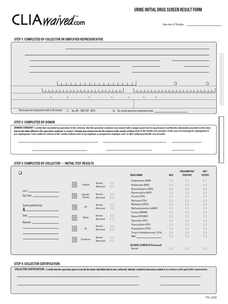 Urine Initial Drug Screen Result Form: Step 1: Completed by Collector ...