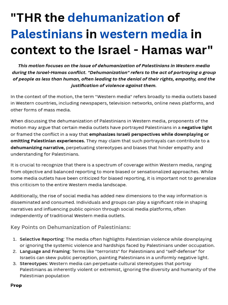 THR The Dehumanisation of Palestinians in Western Media in Context To ...