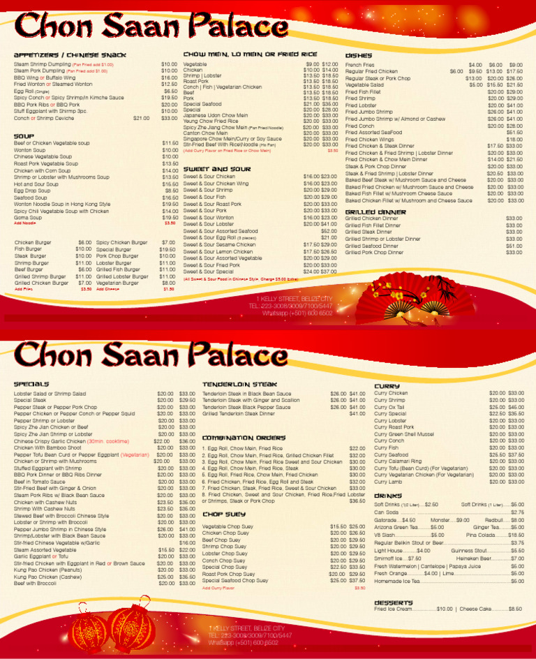 Chon Saan BELIZE CITY Takeout Menu 2021 0423 Compressed | PDF ...