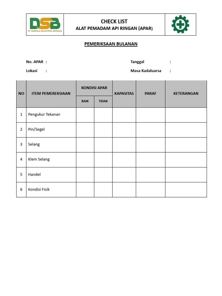 4. Form Ceklist APAR | PDF