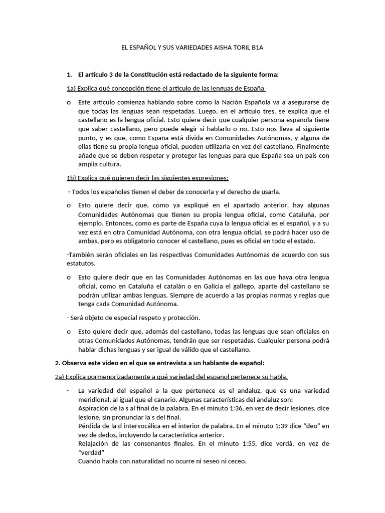 El Español y Sus Variedades Aisha Toril B1a | PDF