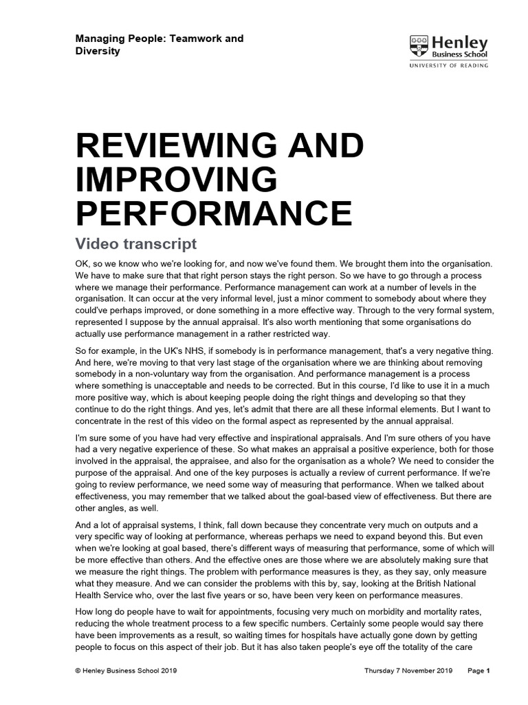 Reviewing and Improving Performance | PDF Reviewing and Improving Performance | PDF