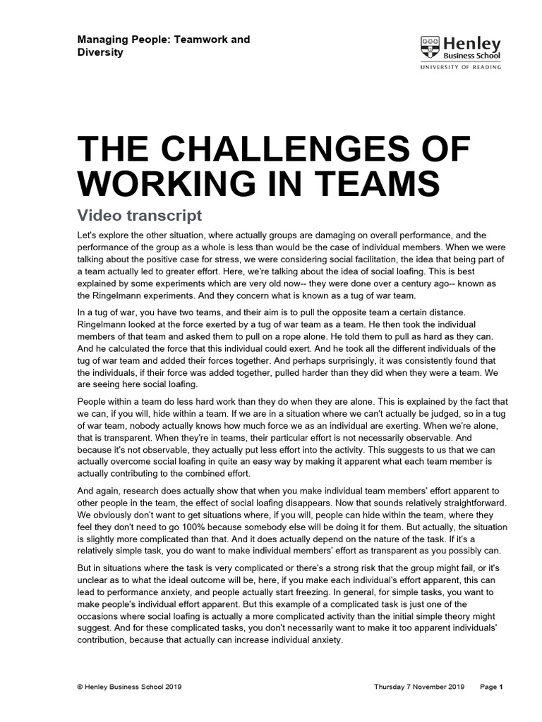 The Challenges of Working in Teams | PDF