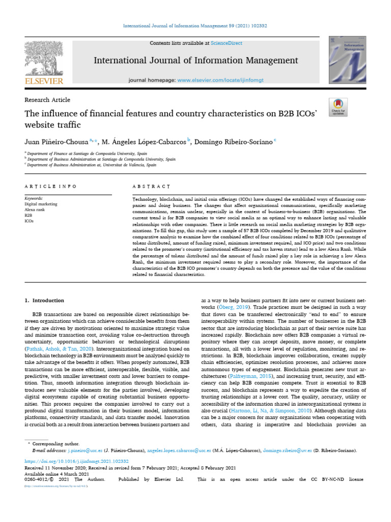 The Influence of Financial Features and Country - 2021 - International ...