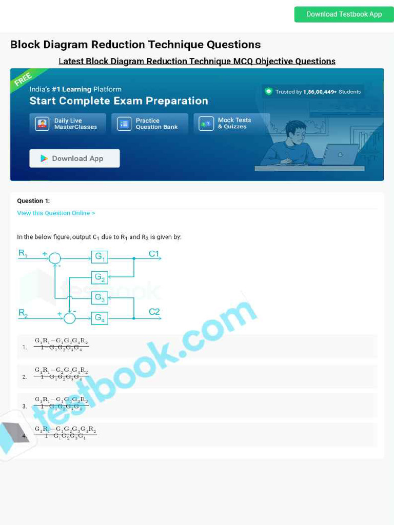 MCQ On Block Diagram Reduction Technique 5eea6a1039140f30f369e92b | PDF