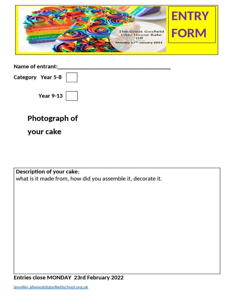 Bake Off Entry Form 2022 | PDF
