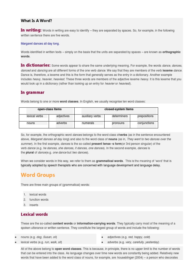 Lexical - Function Words - Inserts | PDF | Part Of Speech | Word