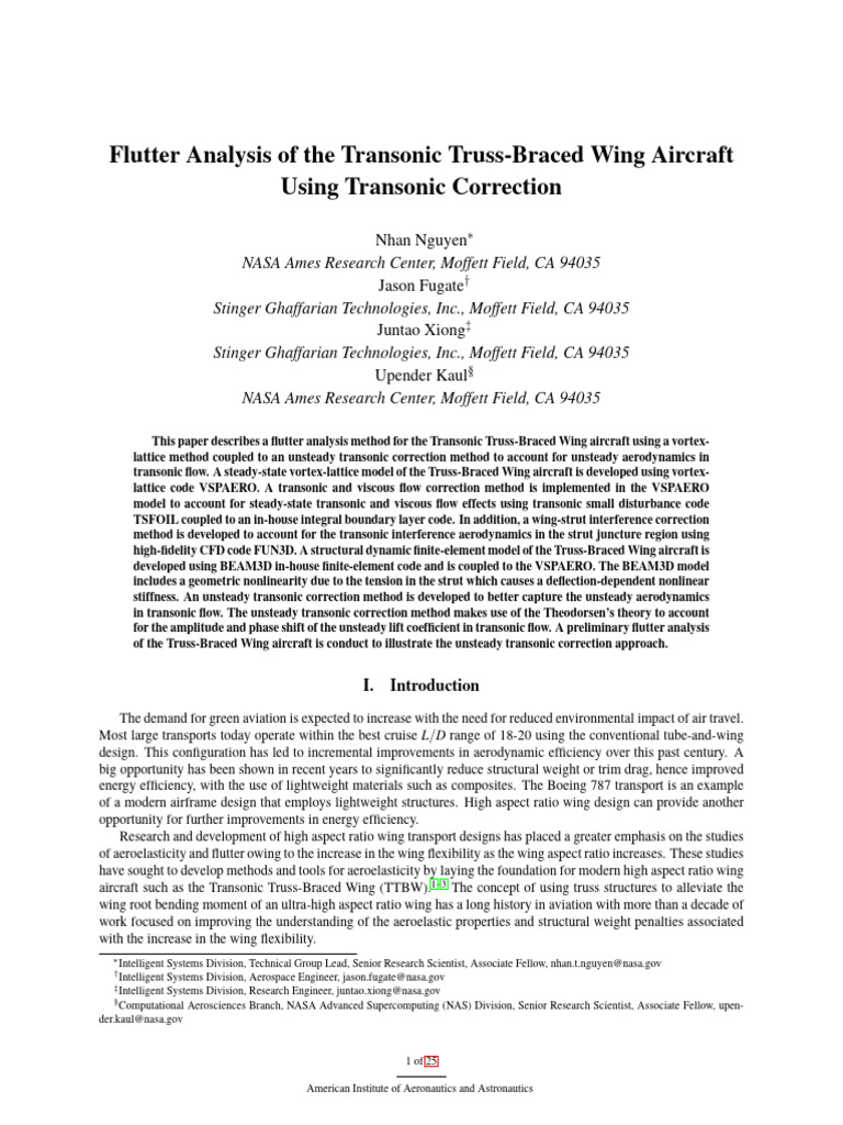 Flutter Analysis of The Transonic Truss-Braced Wing Aircraft Using ...