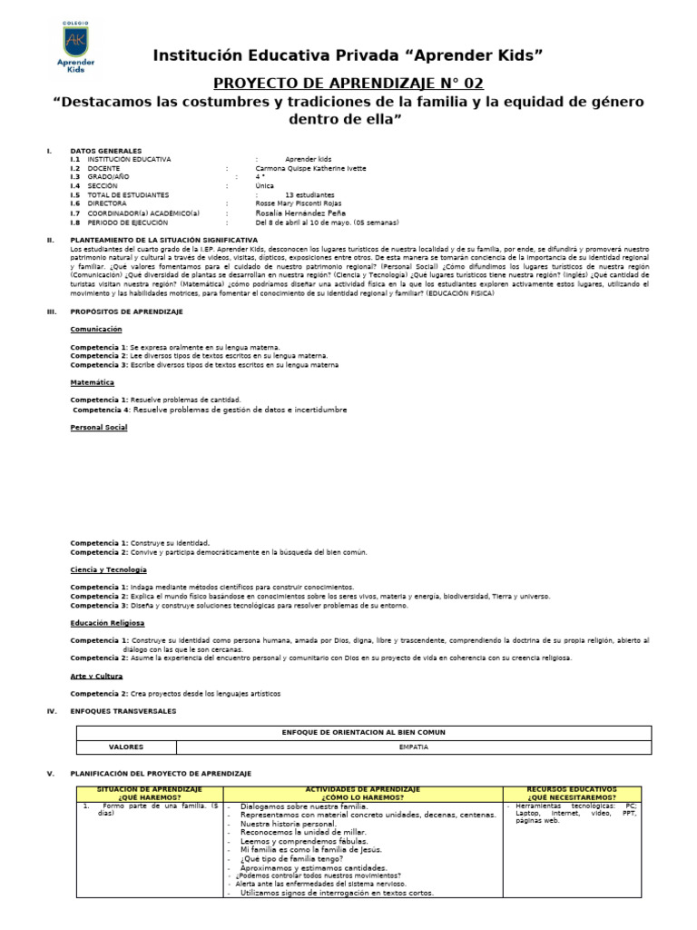 Proyecto N°2 - Cuarto Grado | PDF