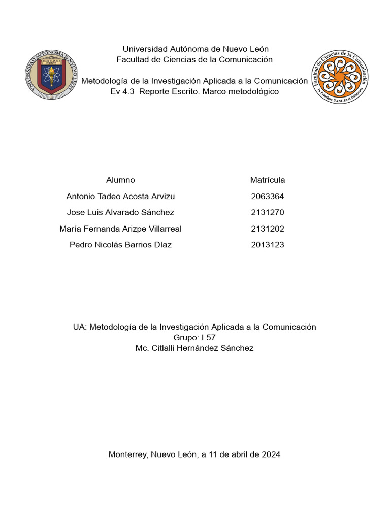 EQUIPO 1 - Ev4.3 - Marco - Metodológico | PDF