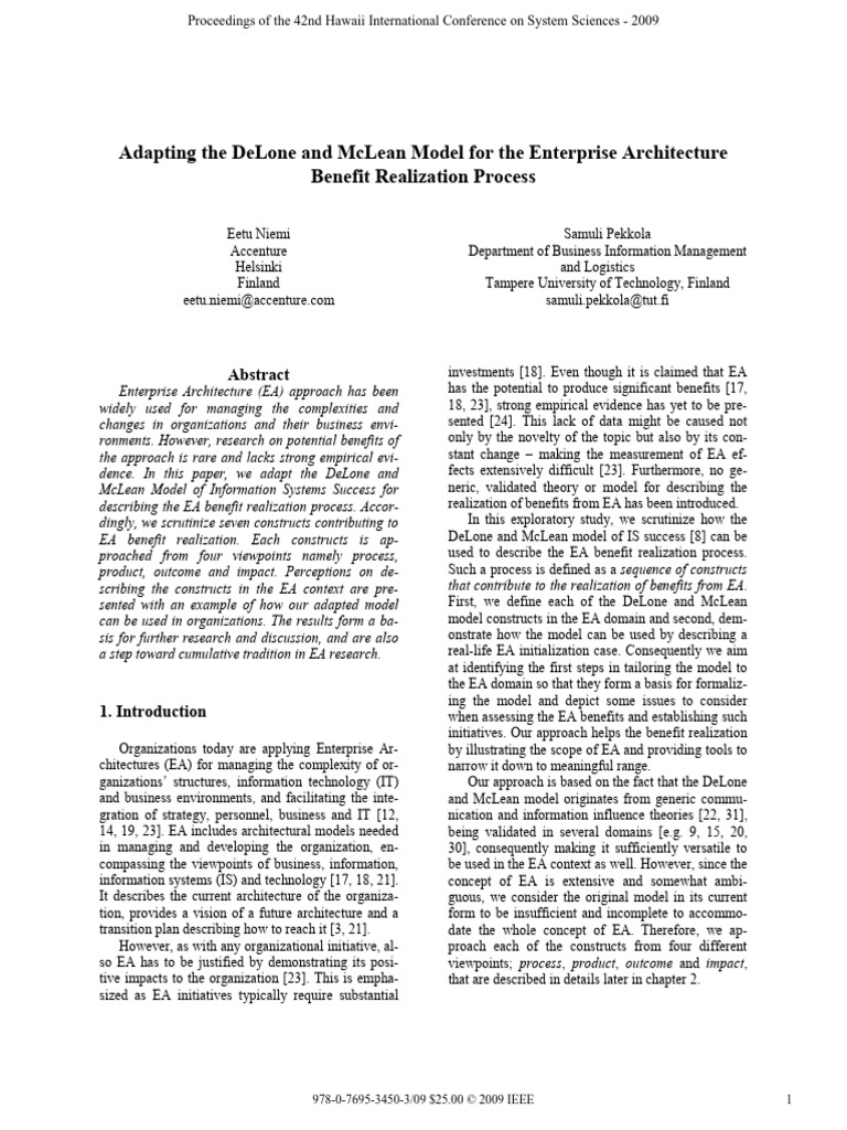 Adapting The DeLone and McLean Model For The Enterprise Architecture ...