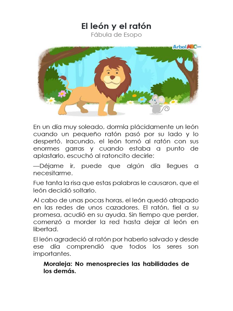 Documento-Fabula-El Leon y El Raton | PDF