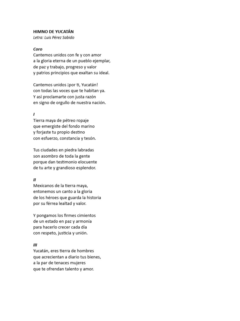 Letra Del Himno de Yucatán (V. Español) | PDF