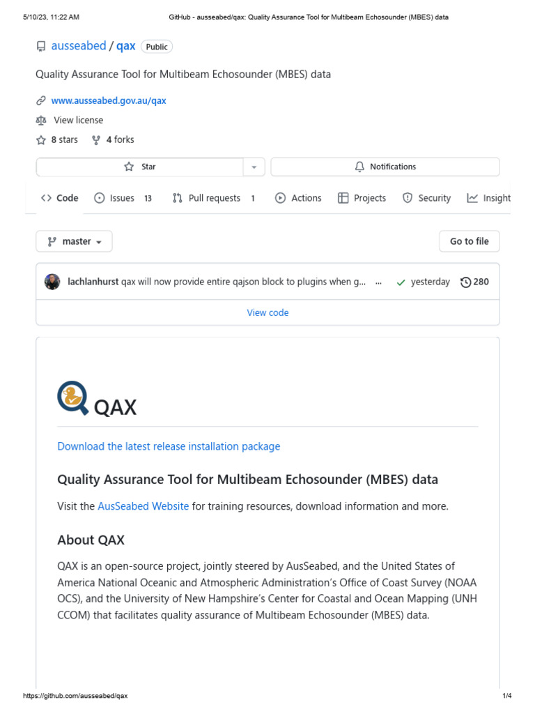 GitHub - Ausseabed - Qax - Quality Assurance Tool For Multibeam Echosounder (MBES) Data | PDF