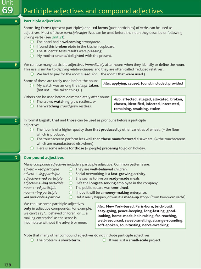 69 Participle Adjectives and Compound Adjectives | PDF