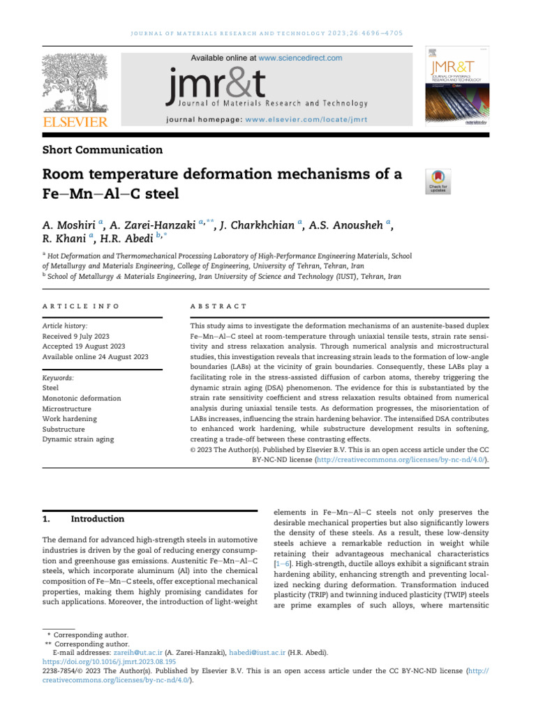 MOSHIRI (2023) - Room Temperature Deformation Mechanisms | PDF | Dislocation | Deformation ...