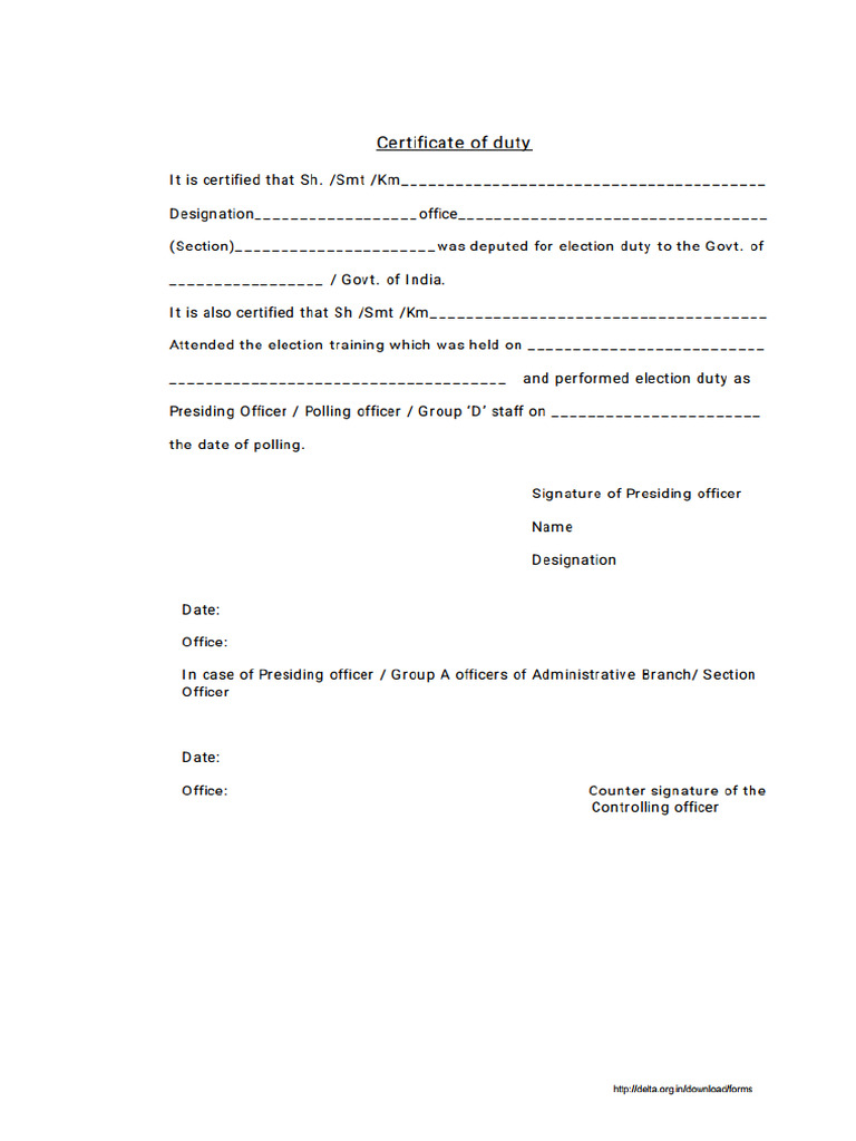 Duty Certificate | PDF