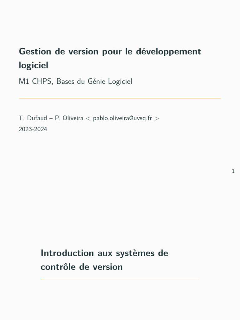 Gestion de Version Pour Le Développement Logiciel: M1 CHPS, Bases Du ...