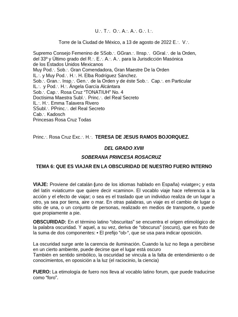 18 Grado 18 Tema 6 - Que Es Viajar en La Obscuridad de Nuestro Fuero ...