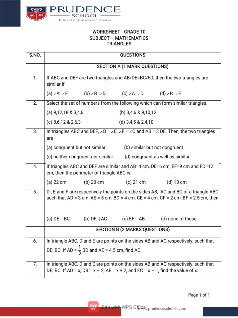 Worksheet G10 Triangles | PDF