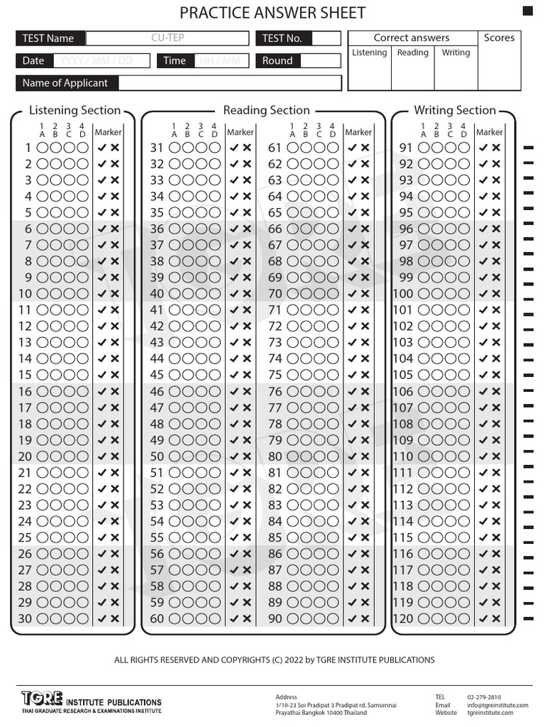 Cu-tep With Mp3 Answer Sheet | PDF