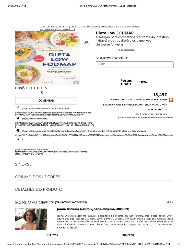 Dieta Low FODMAP, Joana Oliveira - Livro - Bertrand | PDF