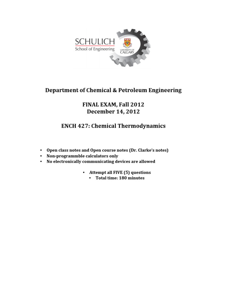 2012 ENCH 427 Final Exam | PDF