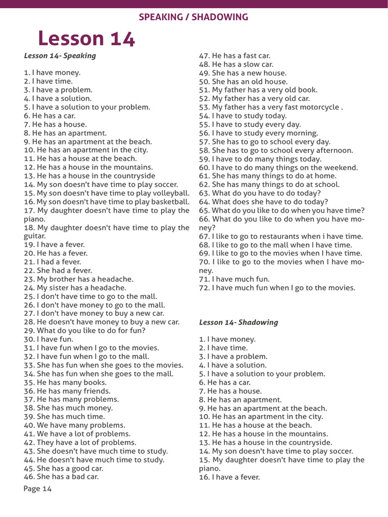 E Speaking Shadowing 14 | PDF