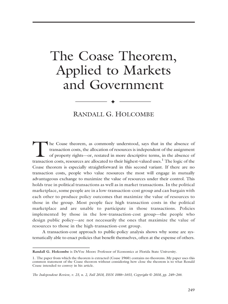 The Coase Theorem, Applied To Markets and Government | PDF