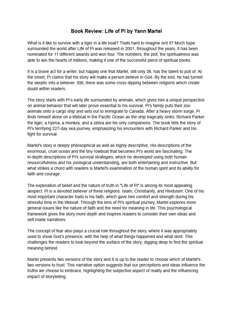 Book Review - Life of Pi by Yann Martel | PDF