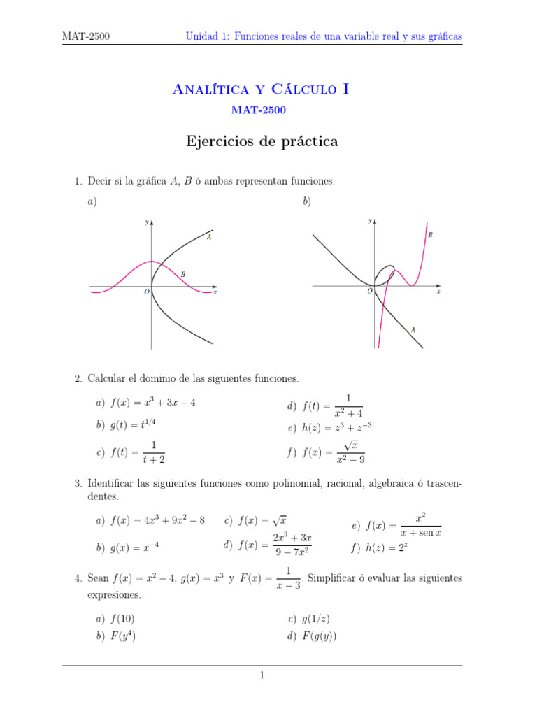 Práctica Unidad 1 Funciones Reales de Una Variable Real y Sus Gráficas | PDF