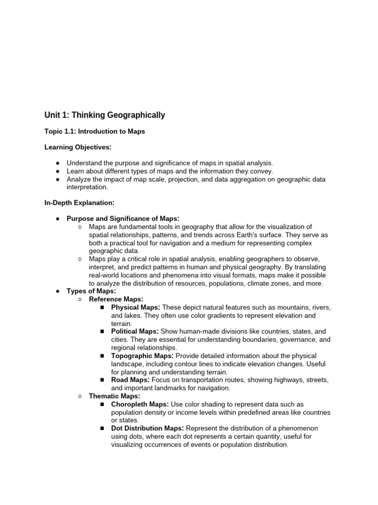APHG Unit 1 Learning Objectives | PDF