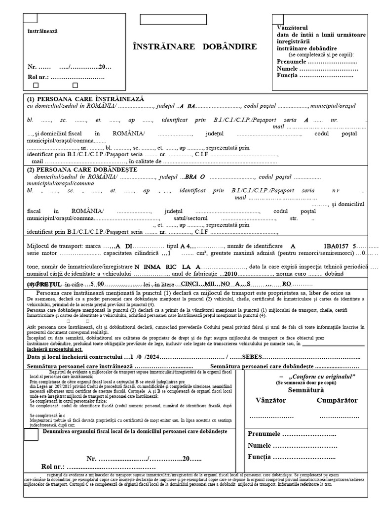 Contract de Instrainare-Dobandire A Unui Mijloc de Transport | PDF