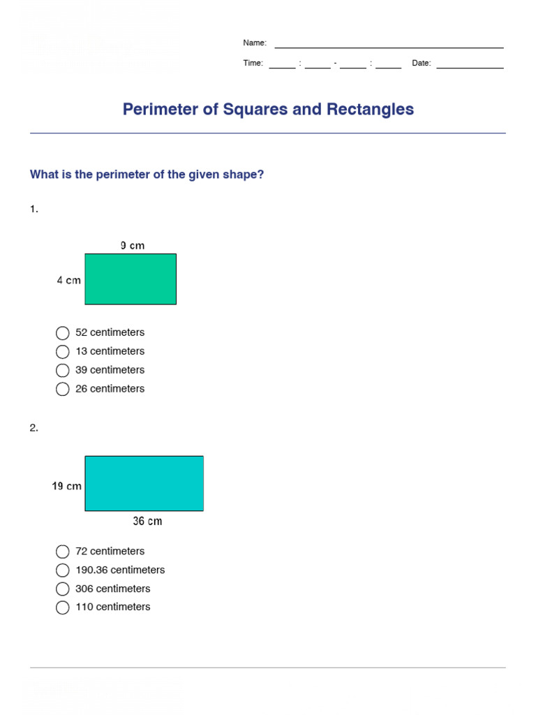 Perimeter of Squares and Rectangles | PDF