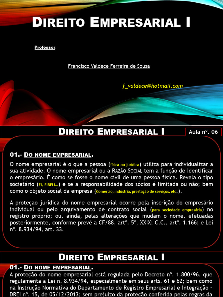 Dir Emp. Aula 06. Do Nome Empresarial | PDF