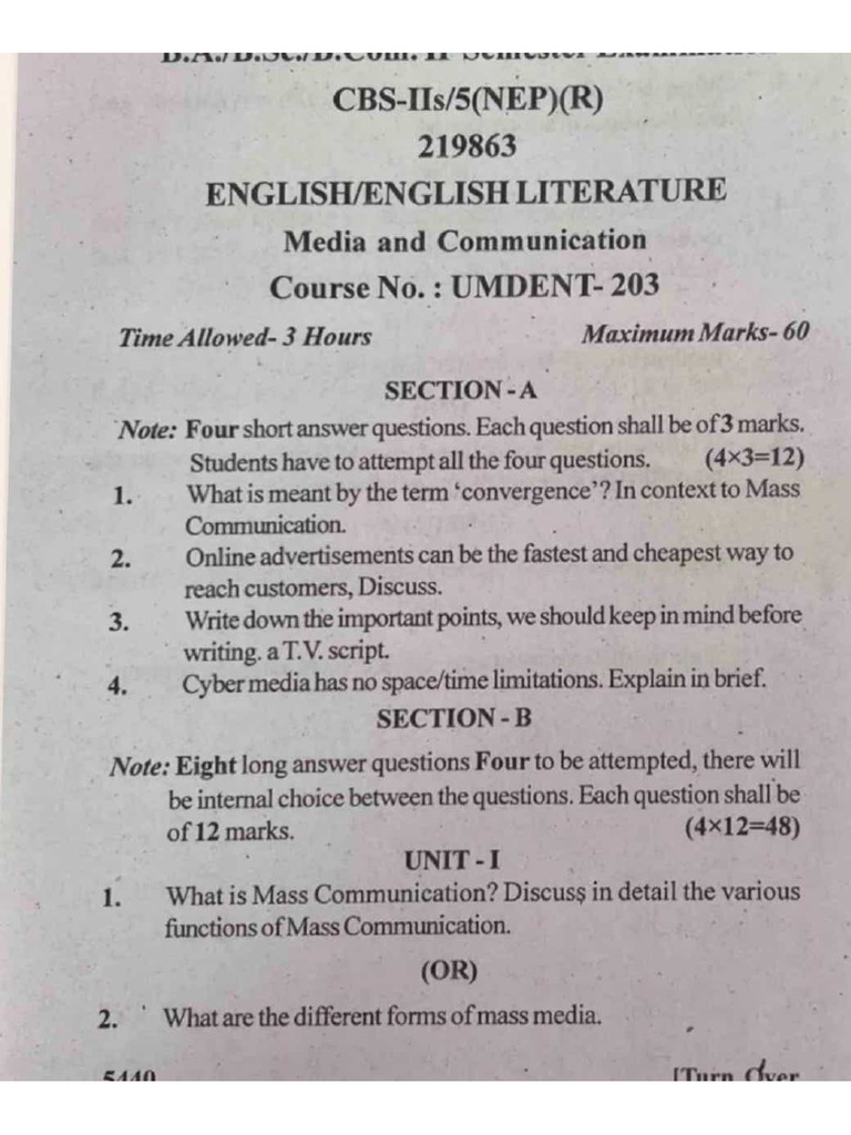 English Literature 2nd NEP Question Paper | PDF