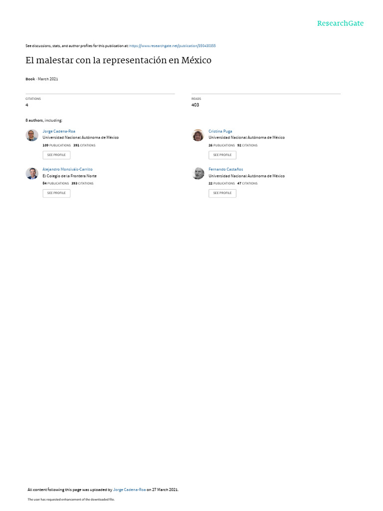Cadena Roa El Malestar Con La Representacion en Mexico | PDF