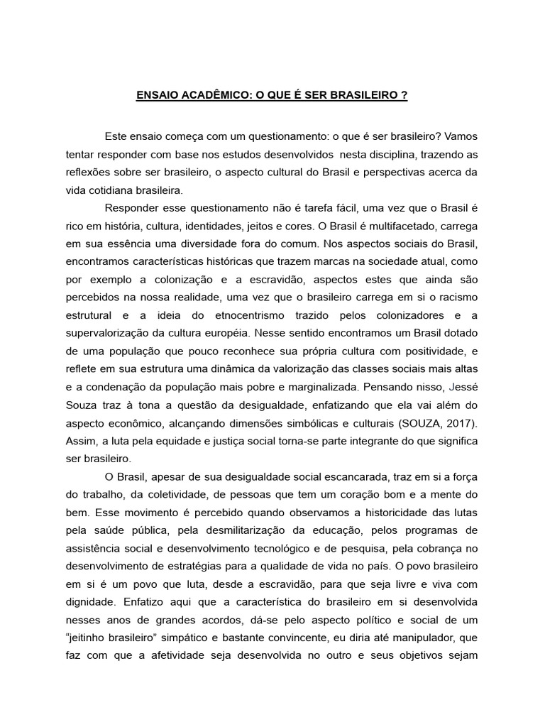 Ensaio Acadêmico - o Que É Ser Brasileiro | PDF