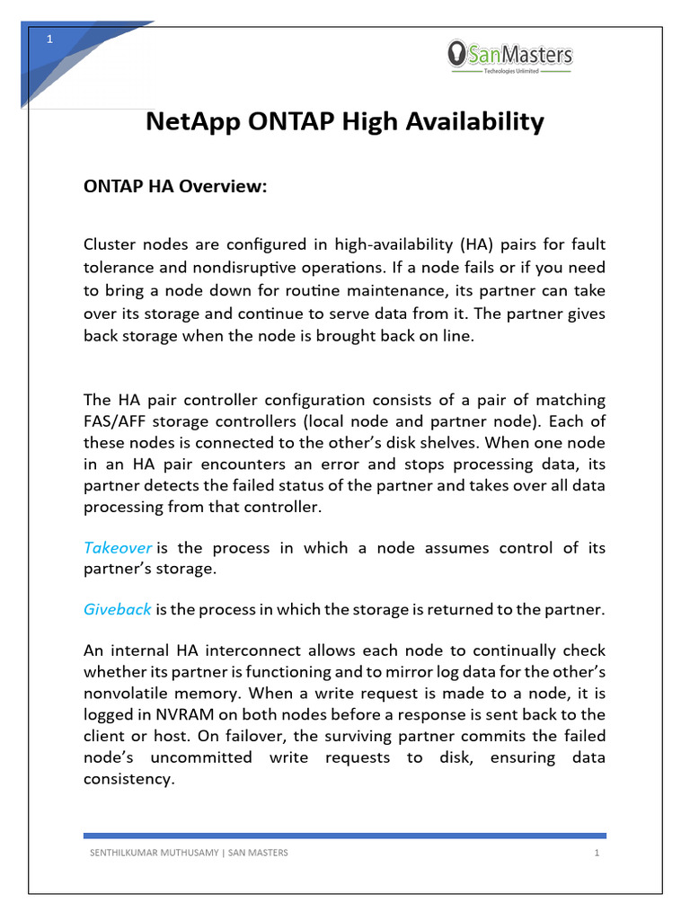NetApp ONTAP HA Takeover and Giveback | PDF | Computing | Information ...