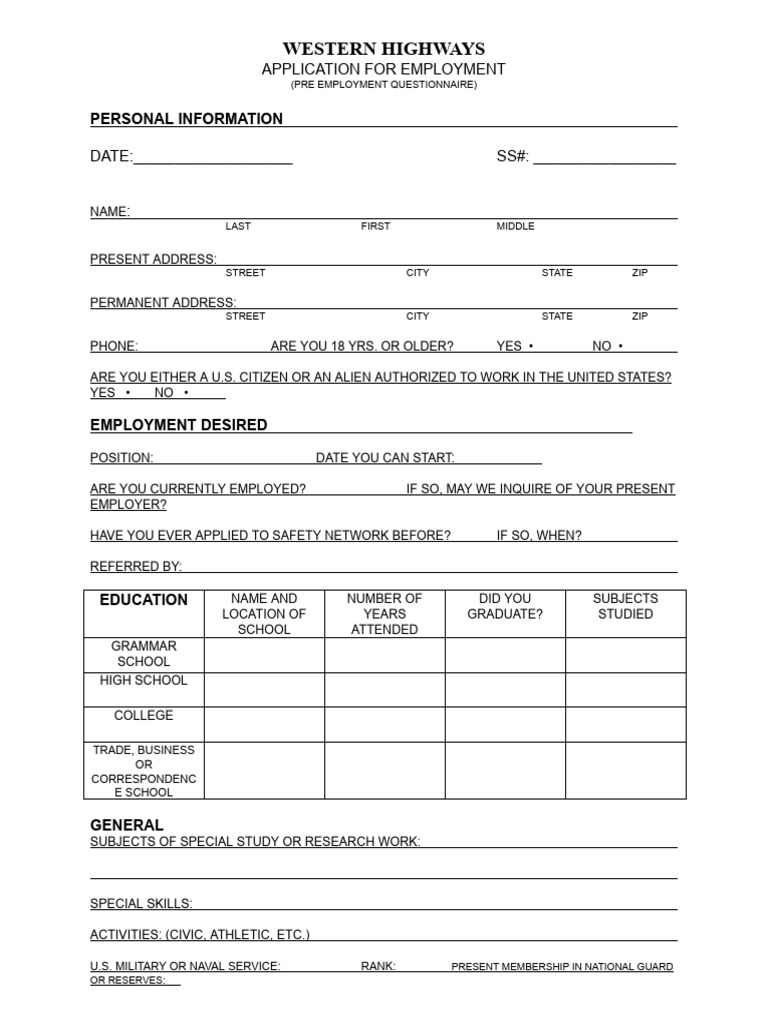 WH - Application For Employment | PDF