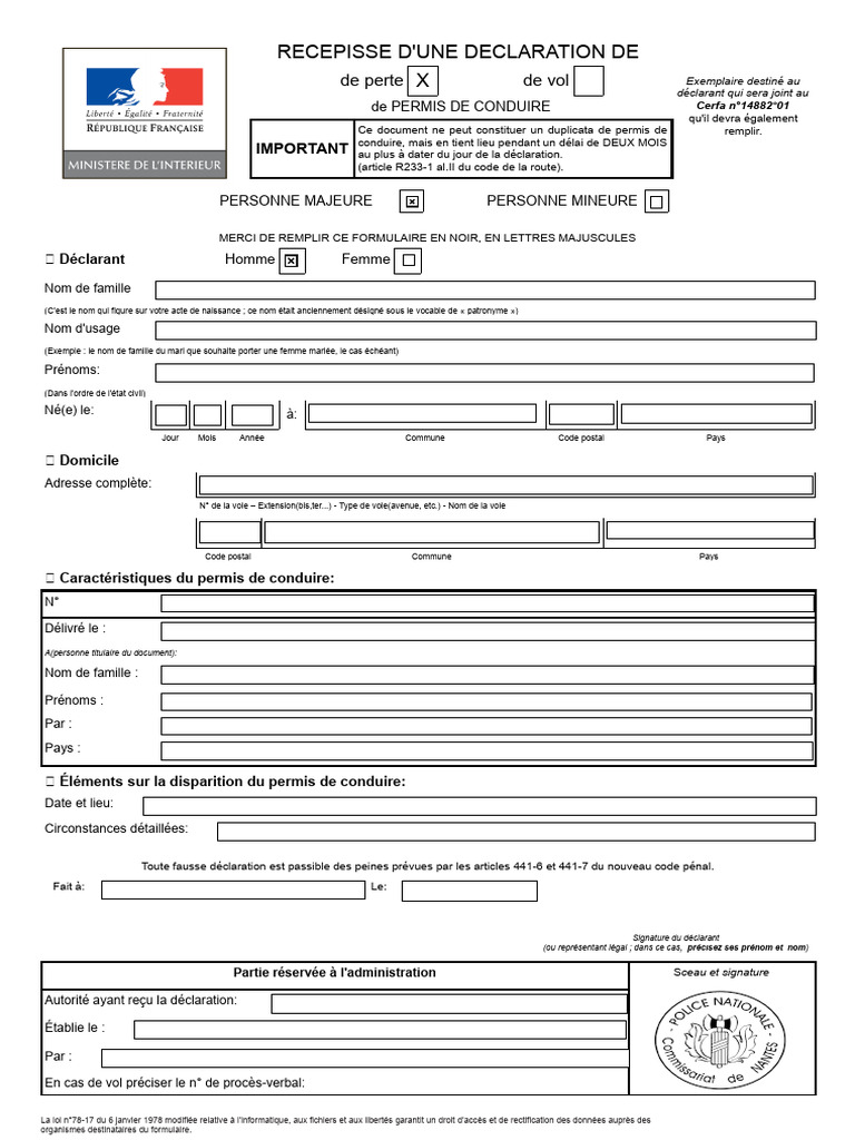 Declaration Perte Permis Conduire 1 | PDF