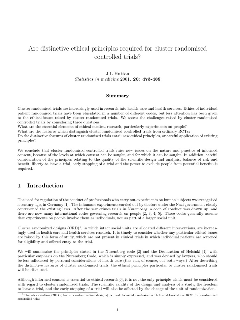 04 Are Distinctive Ethical Principles Required For Cluster Randomised | PDF
